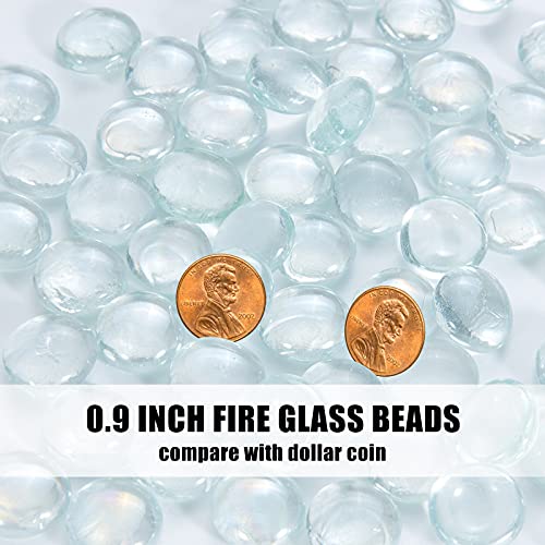 ECOTOUGE Glass Fire Pit Rocks (0.9β, 10lb) for Propane Fire Pit, High Luster Reflective Fire Glass Beads, Safe Gas Fire Pit Glass Rocks for Natural (Pure)