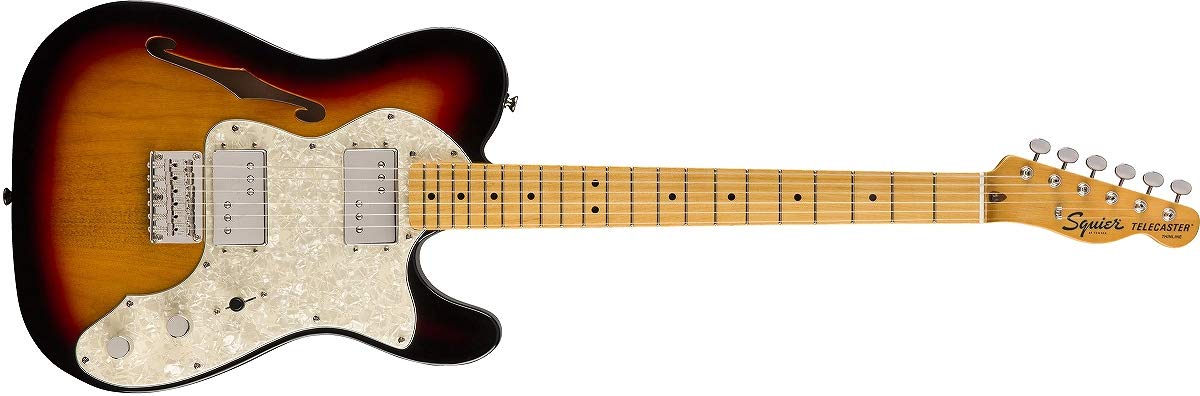 Squier Classic Vibe 70s Thinline Telecaster Electric Guitar, with 2-Year Warranty, 3-Color Sunburst, Maple Fingerboard
