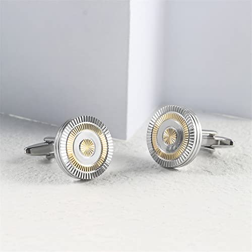 Double Layer Two Tone Plated French Metal Cufflinks Men's French Shirt Cufflinks (Color : A, Size : One Size) (A One Size)