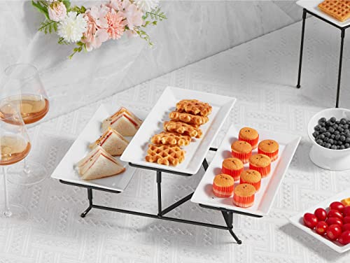ONEMORE 3 Tier Serving Tray - Collapsible Tiered Stand and Ceramic Serving Platters - Cross Bars Included - White