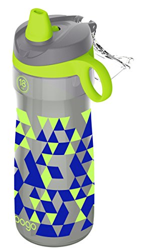 Pogo BPA-Free Tritan Kids Water Bottle with Silicone Soft Straw, Grey Geode & Zulu Torque 16oz Plastic Kids Water Bottle with Silicone Sleeve and Leak-Proof Locking Flip Lid and Soft Touch Carry Loop