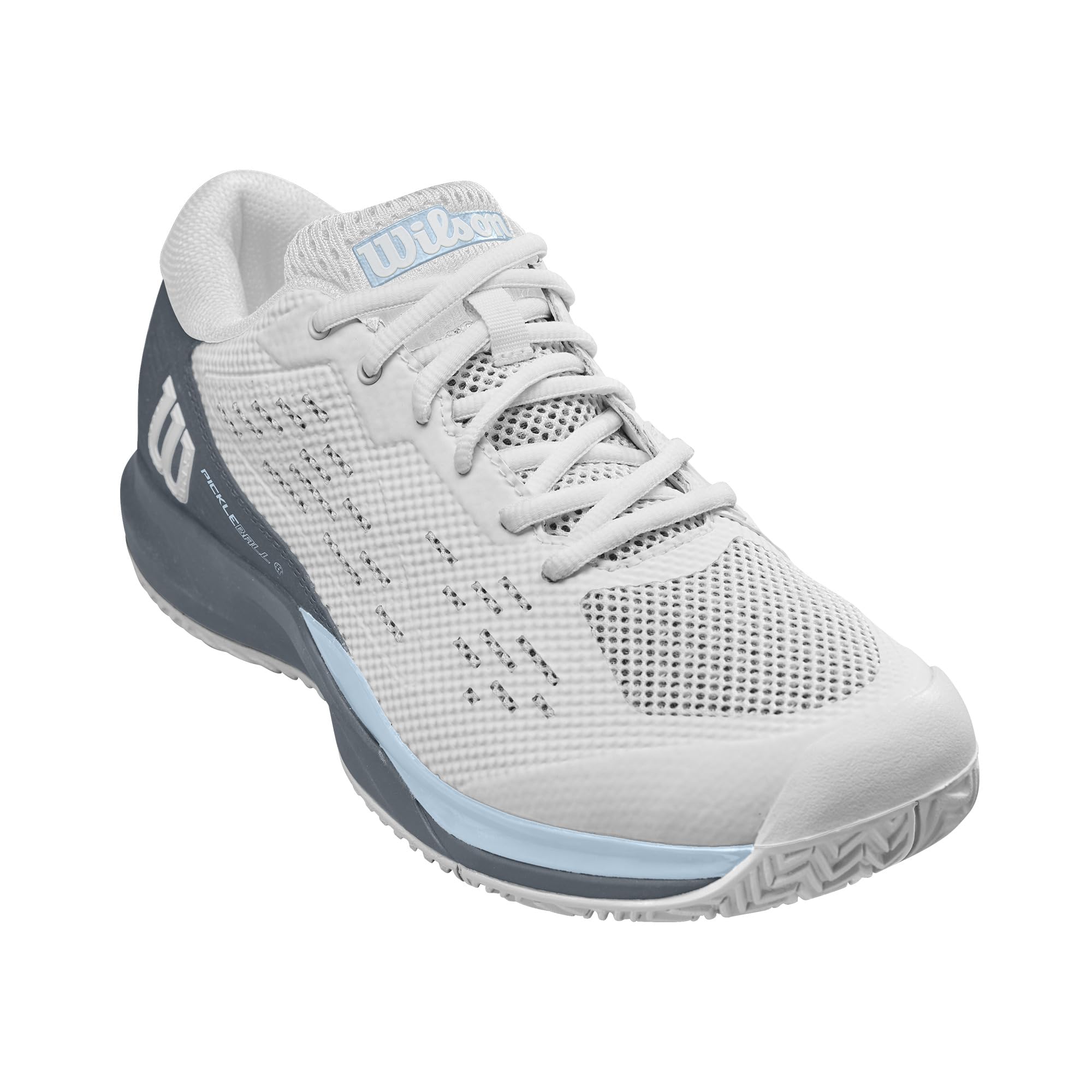 WILSON Women's Rush Pro Ace Pickler Sneaker, White/Grey/Baby Blue, 9.5