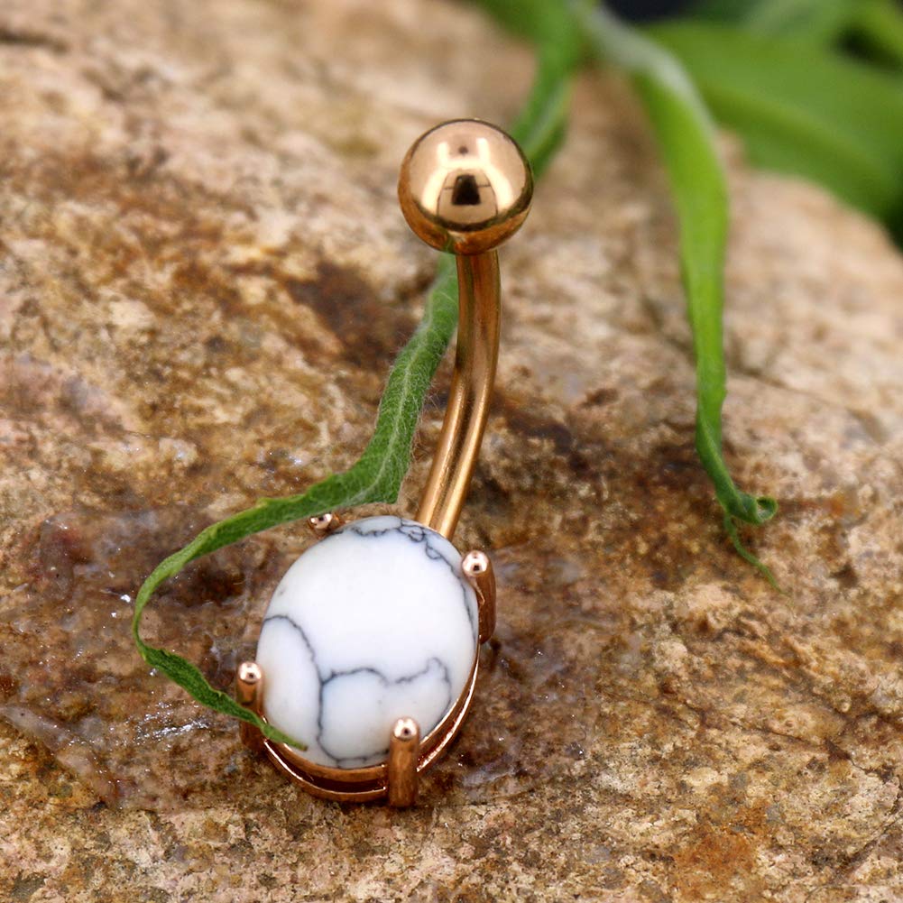 COCHARM 14K Rose Gold Belly Button Rings Marble Stone Boho Design 14G Navel Belly Piercing Rings Jewelry