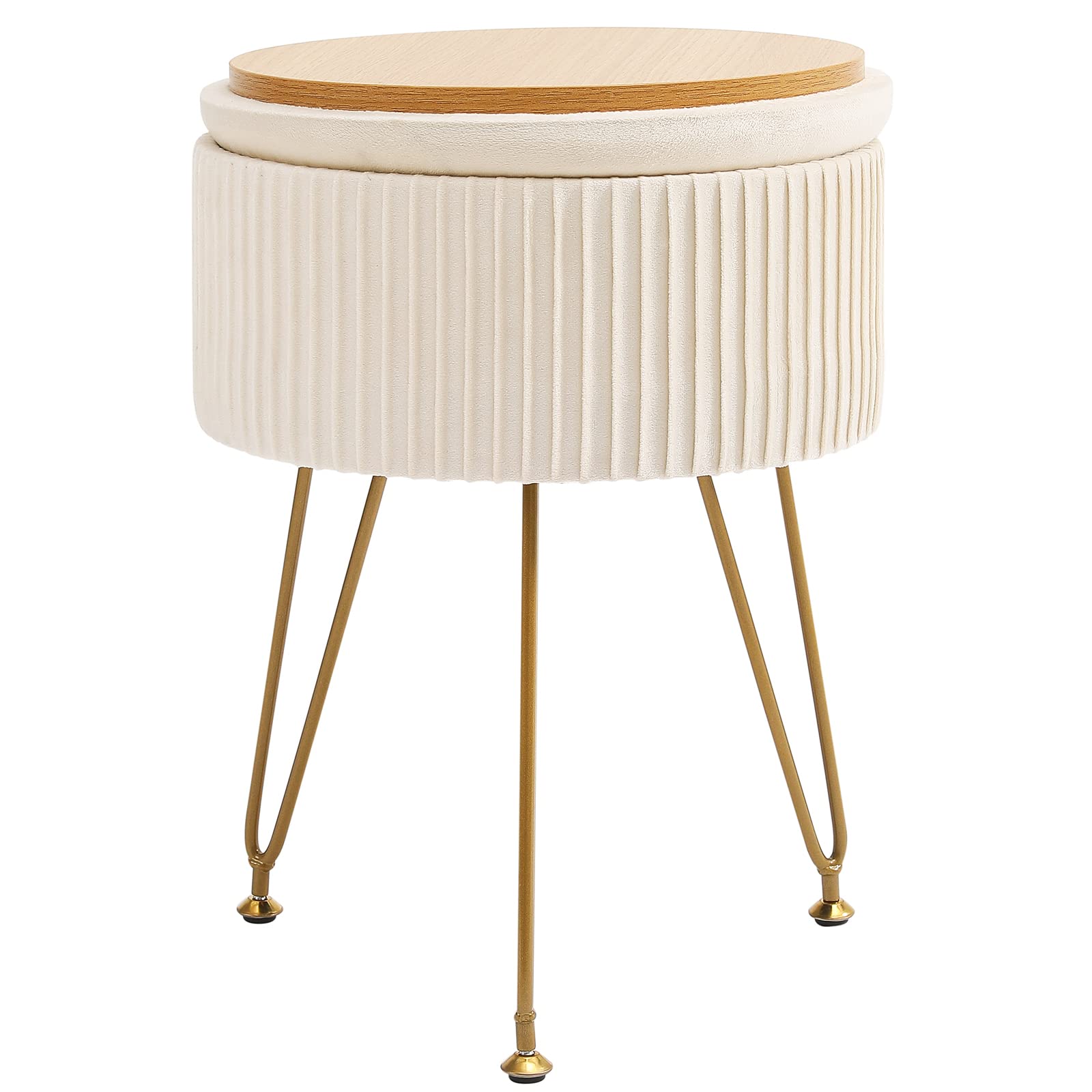 CUYOCA Round Storage Ottoman with Tray, Vanity Stool with Storage for Living Room Makeup Room, Coffee Table Foot Rest Stool for Vanity, Velvet White