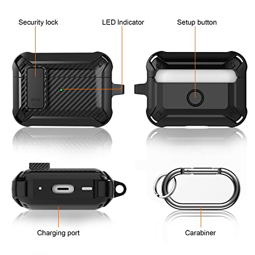 Lopnord Case for Airpod Pro Case Cover with Lock, Compatible for Airpods Pro 2nd Generation/1st Generation Case (2023/2022/2019), Shockproof Cover for iPod Pro Case Men Women(AirPod Pro Not Included)