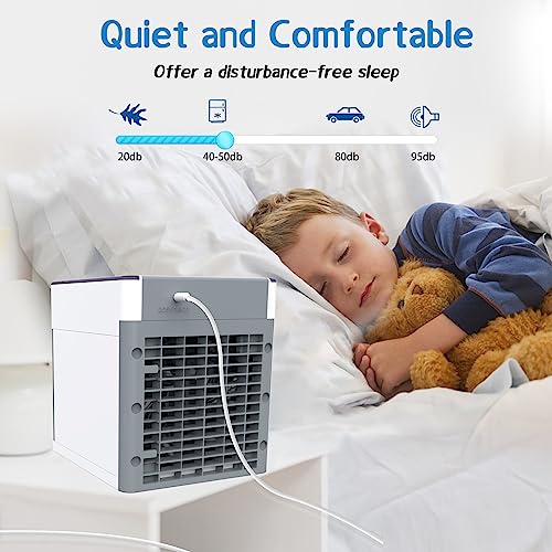 Portable Air Conditioner, Evaporative Air Cooler in 3 Speed, USB Air Personal Conditioner with LED Light for Home Office Bedroom(zQ06)