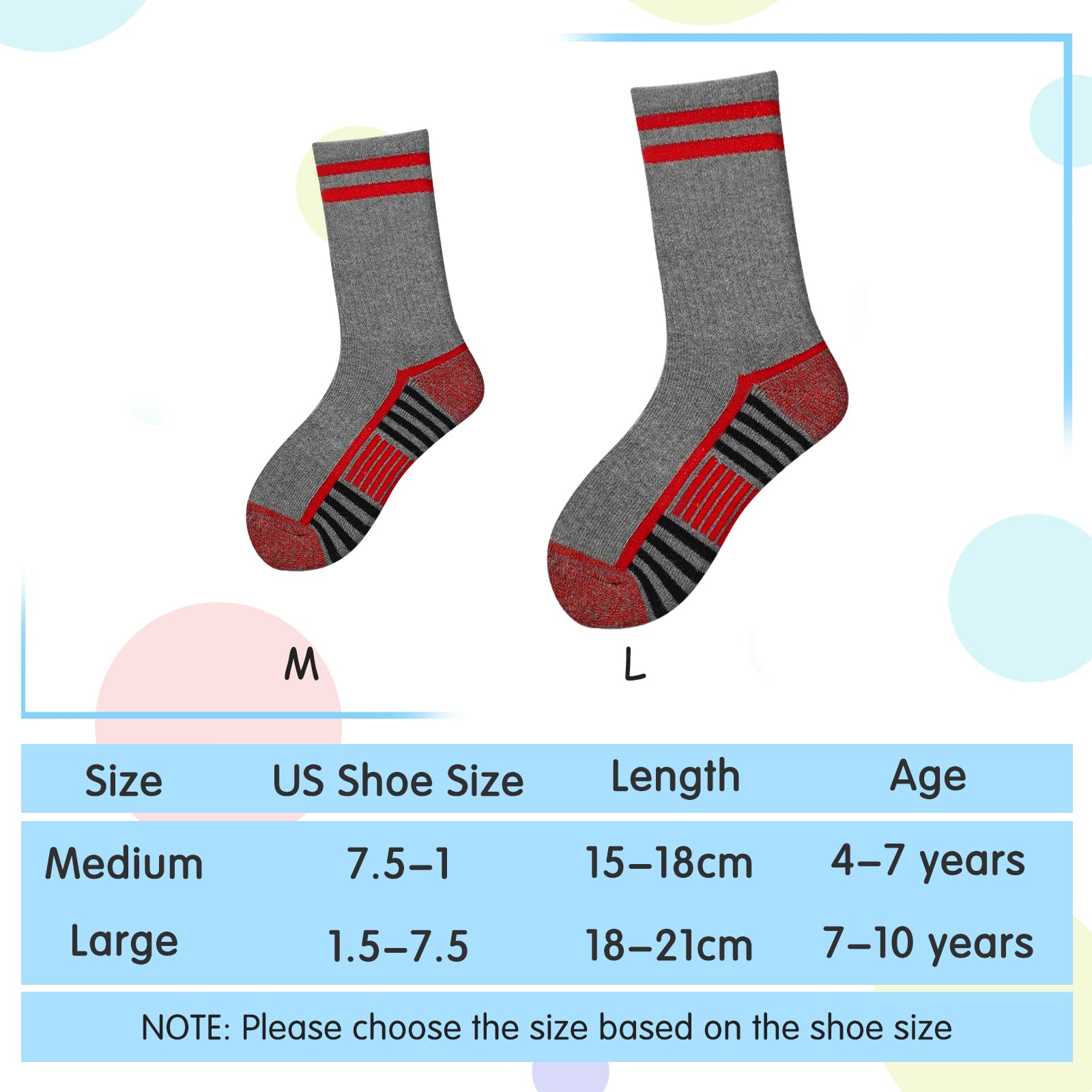Comfoex Boys Crew Socks 4-6 6-8 8-10 Years Old Athletic Long Cotton Socks For Kids Half Cushioned Calf Socks 6 Pairs