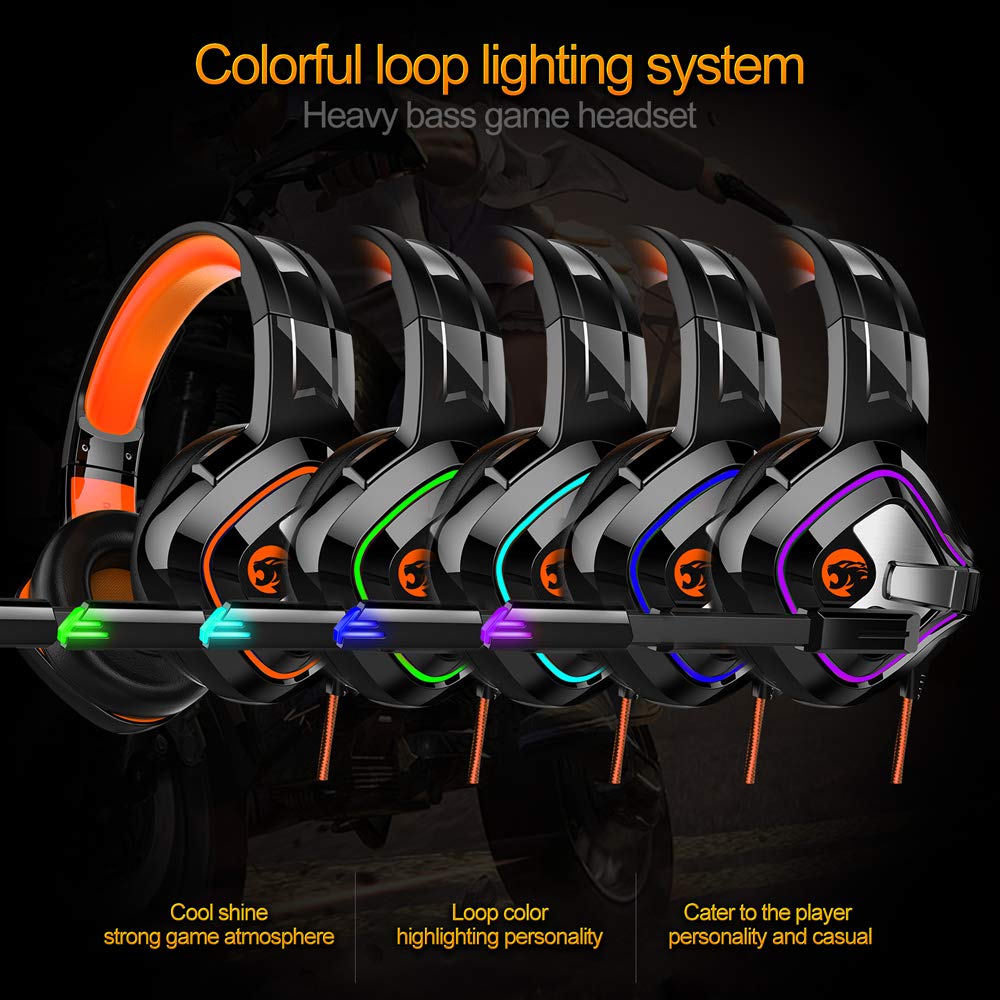 STOGA Professional Gaming Headset with 50MM Comfy Earmuffs, Over Ear Headphones with Noise Canceling Microphone & LED Light, Compatible with PS4, Xbox One, Switch, PC, PS3, Mac, Laptop