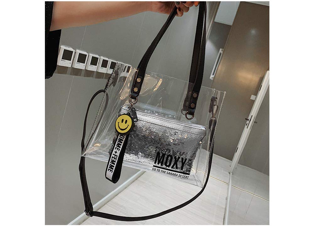 Clear Bags For Women Transparent Crossbody Shoulder Bag Handbag Tote (Silver)