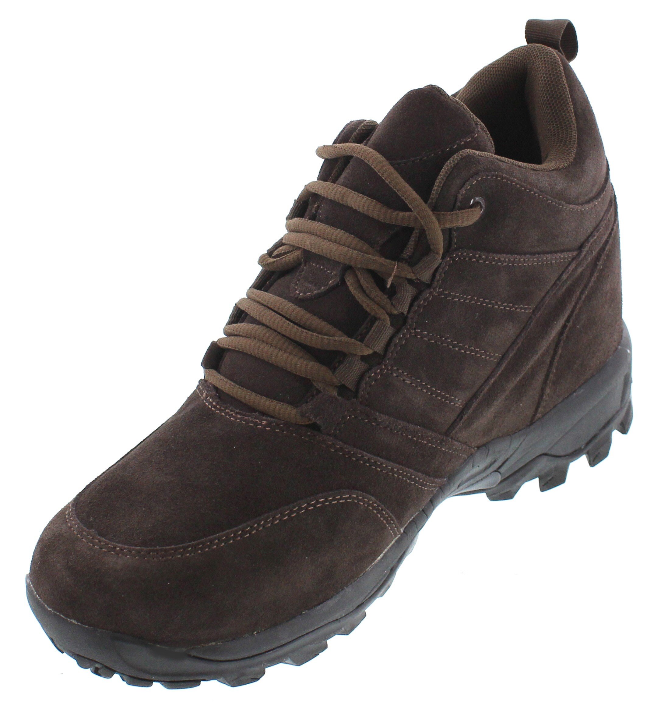 CALTO Men's Invisible Height Increasing Elevator Shoes - Dark Brown Suede Lace-up Hiking Boots - 4 Inches Taller - H0031 - Size 11 D(M) US