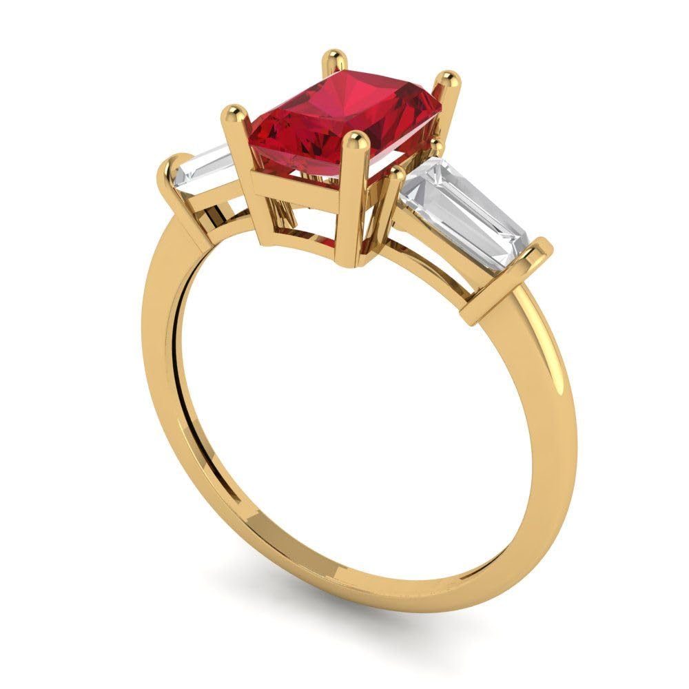Clara Pucci 1.95 Emerald Baguette cut 3 stone Solitaire Pink Tourmaline Designer Wedding Anniversary Bridal Ring 14k Yellow Gold 6.5