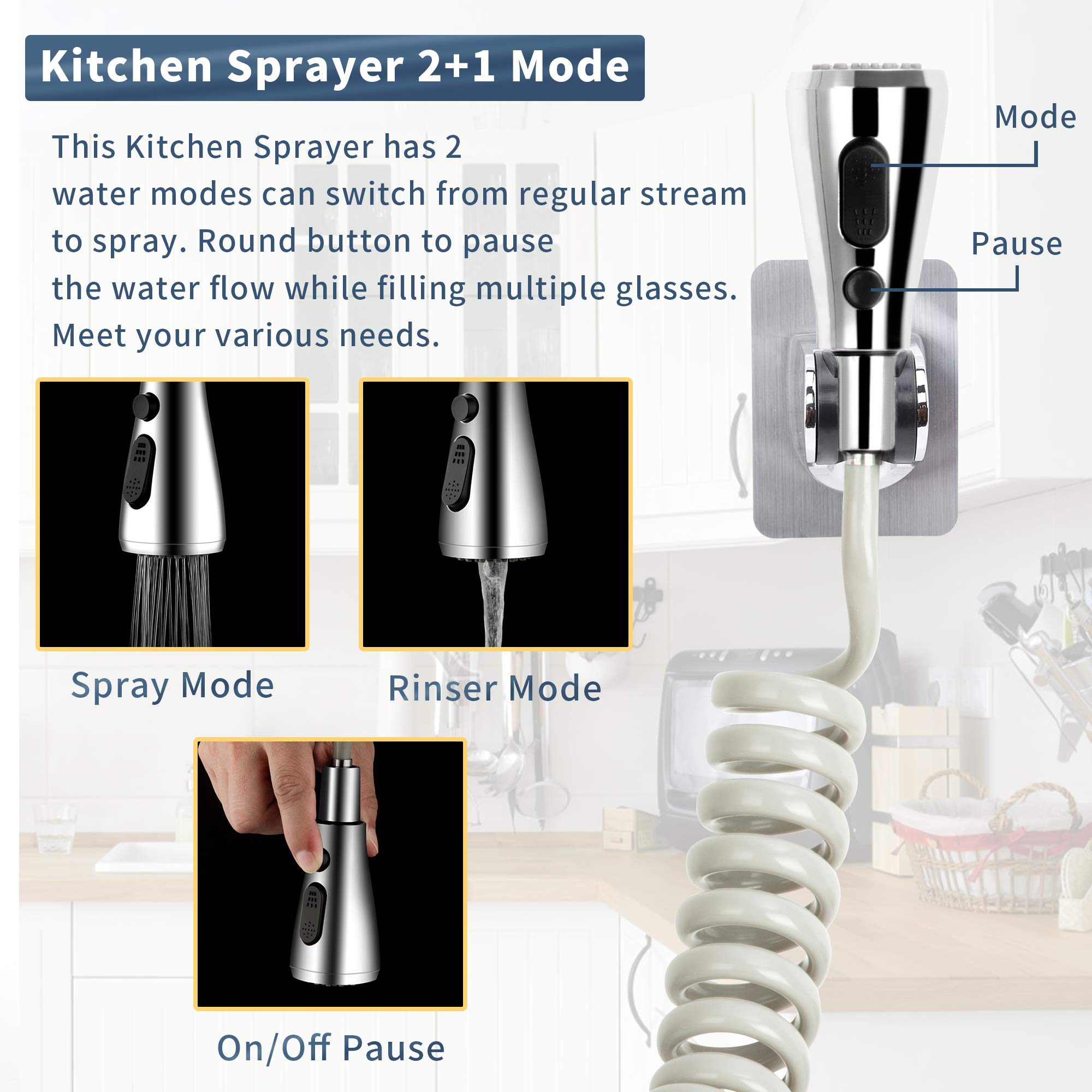 CECEFIN Kitchen Sink Sprayer, Faucet Spray Head Replacement with 79” Recoil Hose and Holder, Pressurized Water Saving Faucet Aerator & Diverter Valve, Faucet Sprayer Attachment Set