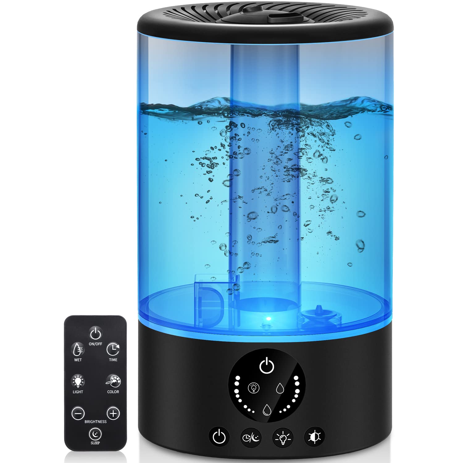 Cool Mist Humidifier, Ultrasonic Humidifiers for Bedroom Baby, 3L Large Humidifier w/Remote Control, 7 Colors Night Light 6 Dimmer Adjustable Mist Levels, Timer, Auto Shut-Off for Large Room, White