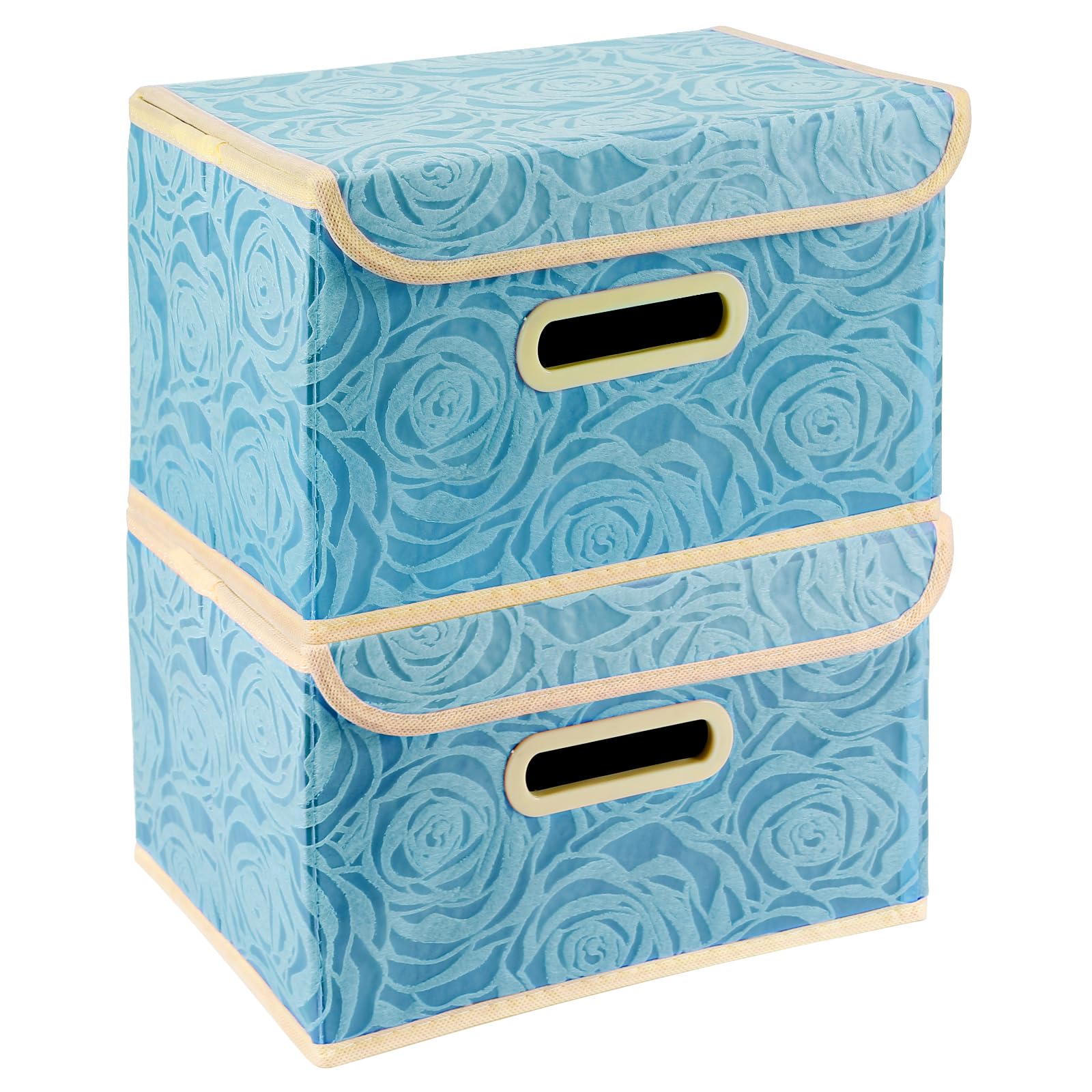 Fassave Foldable Storage Bins with Lids, 2 Packs Fabric Storage Container Basket Cube with Handles for Office, Bedroom, Closet (Small-2 Pack, Blue Pattern)