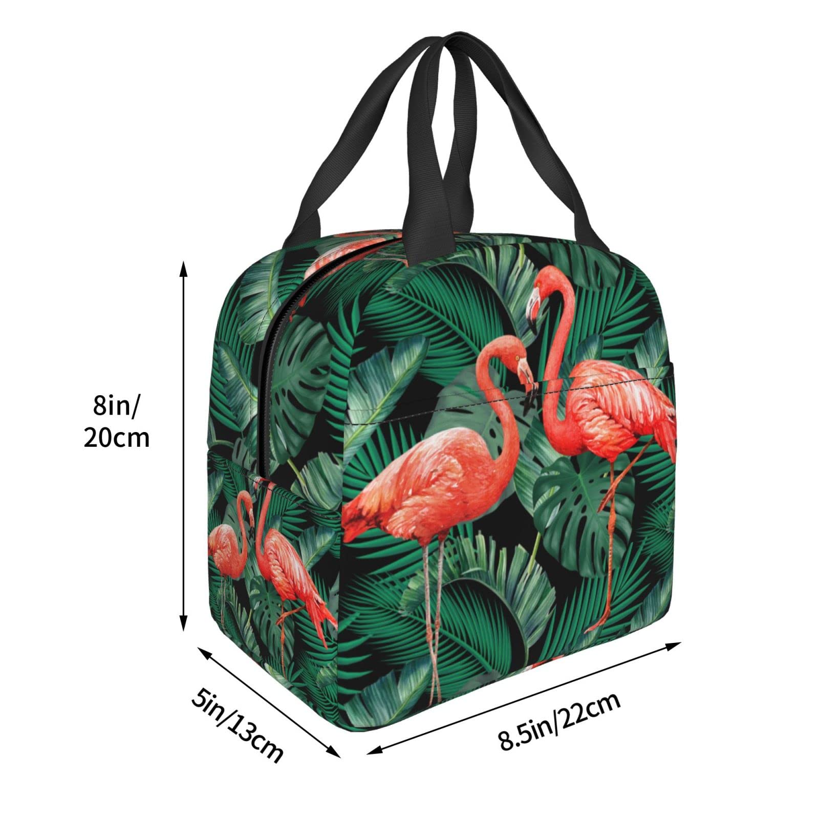 Docsckus Insulated Lunch Bag Water-resistant Cooler Tote Box with Zipper for Women Work Picnic Travel Pink Flamingo Palm