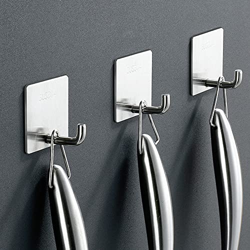 Multifunctional Hook Kitchen Hook Adhesive Hooks Duty Stick on Wall Hooks Towel Hooks Door Hooks Waterproof Stainless Steel Adhesive Holders Bathroom Adhesive Hook (Silver-4pack)