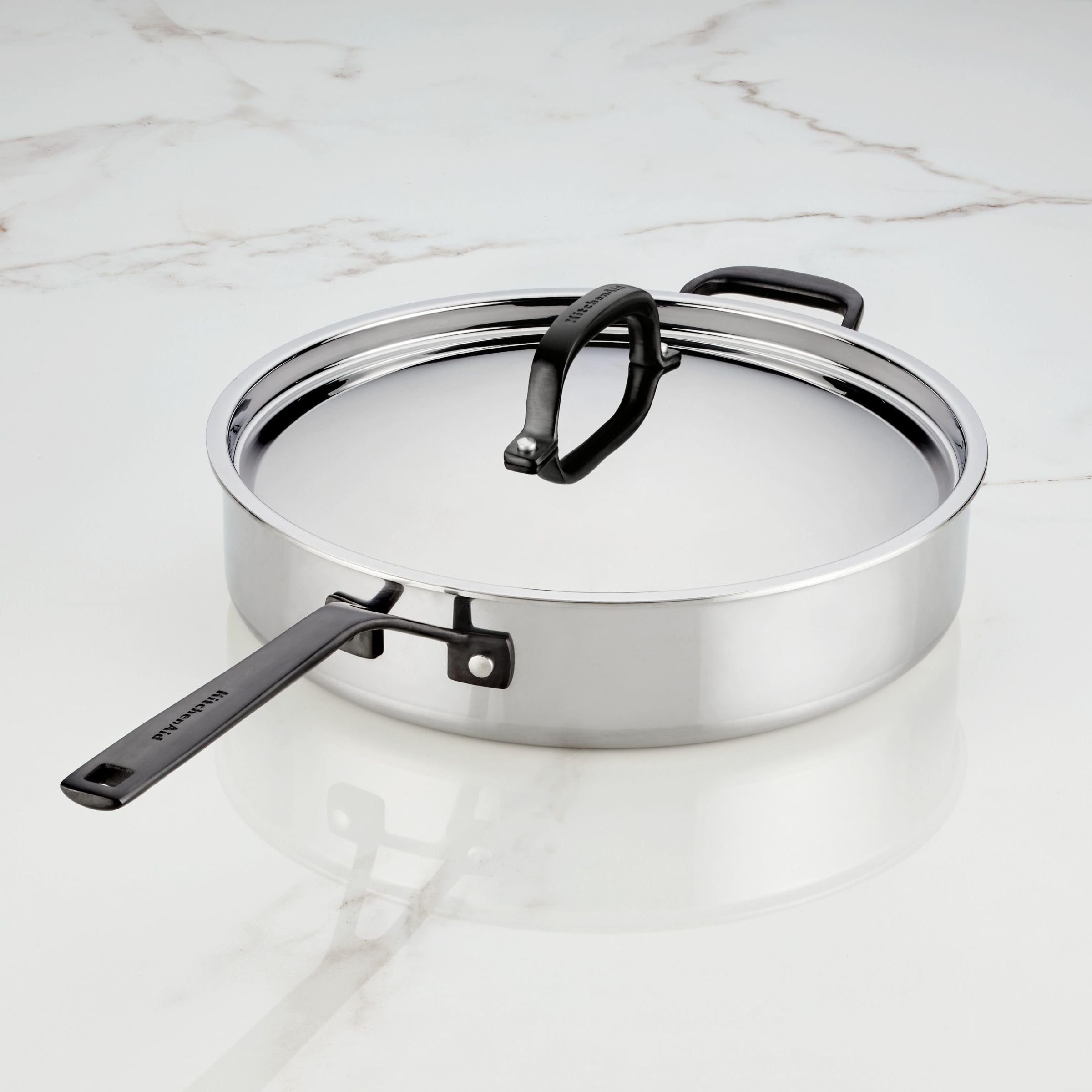 KitchenAid 5-Ply Clad Stainless Steel Stainless Steel Induction Saute Pan with Lid, 5 Quart - Polished Stainless Steel