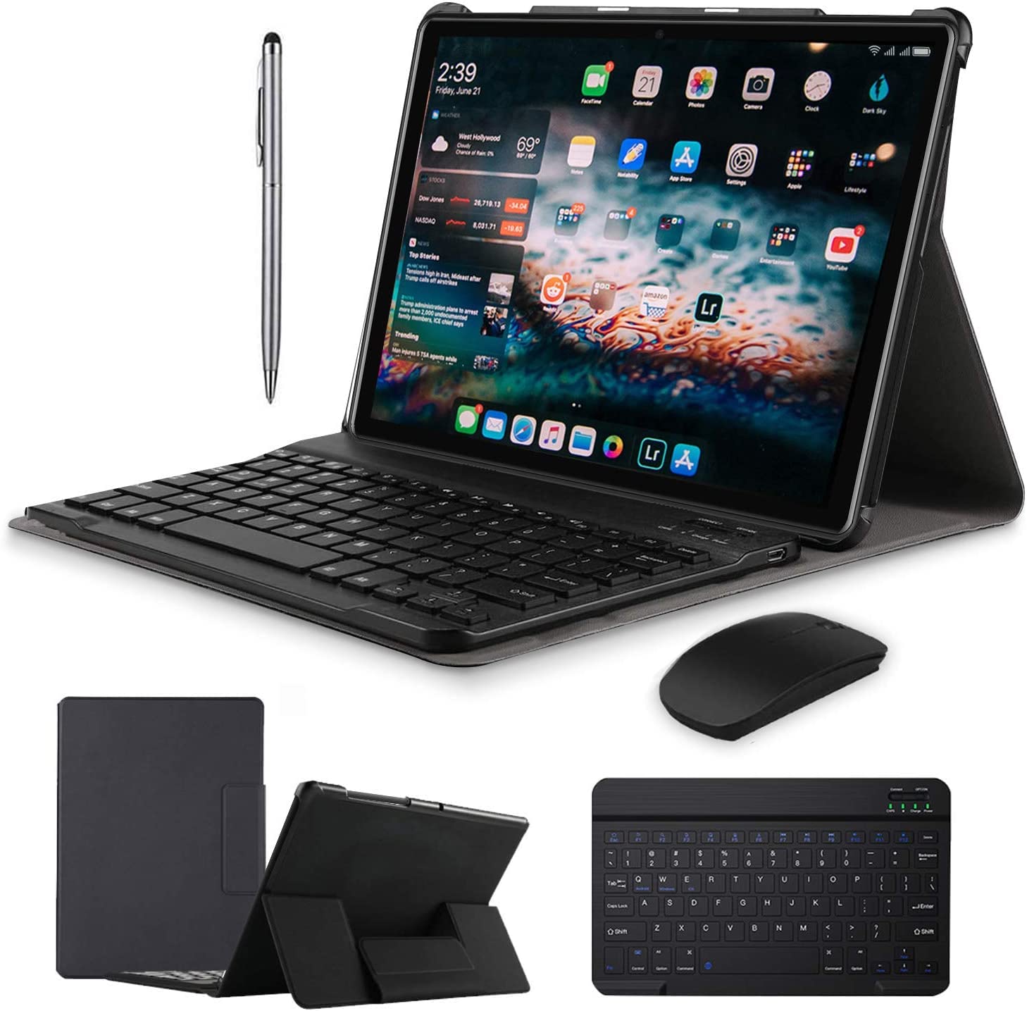 DUODUOGO 2 in 1 Tablets, Android 9.0 Tablet PC with Wireless Keyboard Case, 4GB RAM 64GB ROM/128GB Computer Tablets, Quad Core, HD/IPS, 8000mAh, 13MP Dual Camera, Dual 4G SIM, WiFi