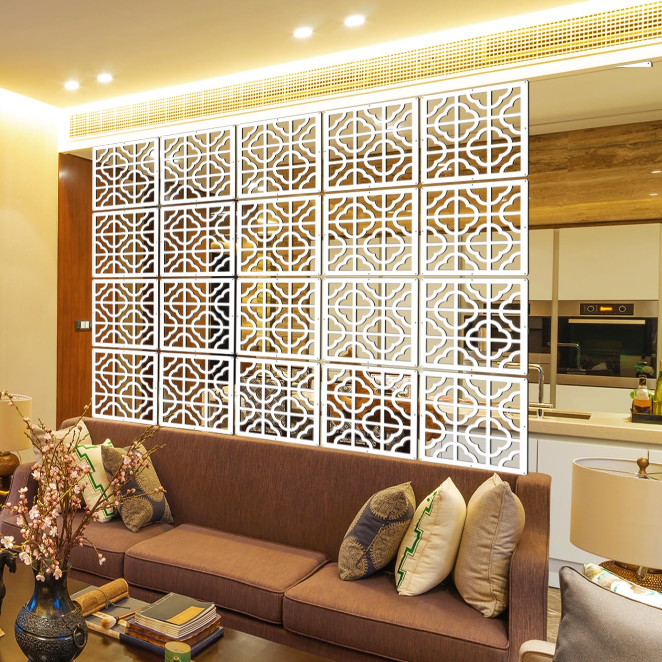 Hanging Room Divider - 10Pieces White Wood-Plastic Hanging Screen Panel DIY Wall Dividers Privacy Room Hotel Decoration (Mali)