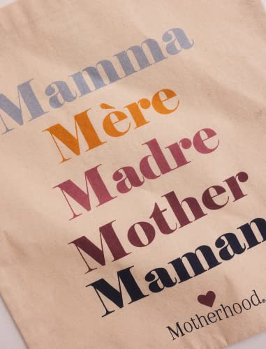 Motherhood Reusable Cotton Canvas Tote Bag, Cloth Bag Suitable for Grocery Shopping, Running Errands, Books, Gym (Mamma Languages)