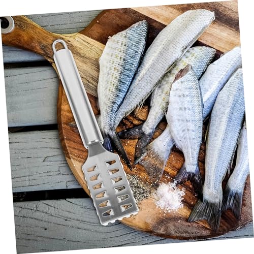 FUNOMOCYA Fish Scale Shaver Remove Fish Scale Fish Grater Living Fish Shaver Fish Scaler Brush Fish Scaler Kit Seafood Tool Scale Scraper Fish Gripper Fish Skin Cleaner Scale Peeler Silver