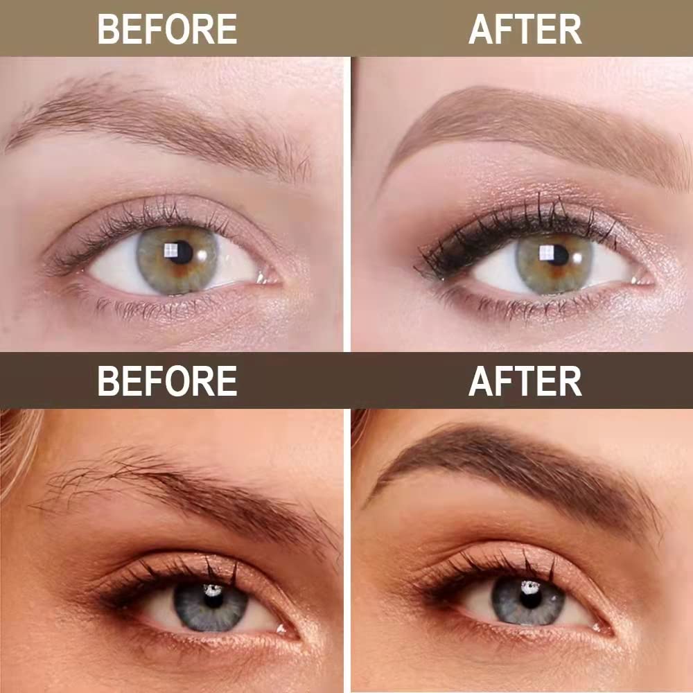 Eyebrow Stamp Stencil Kit, Brow Stamp, 24 Pieces Eyebrow Stencils Thick and Thin with 2 Dual Ended Brush and Sponge Applicators, Perfect Natural Brow, Waterproof (Medium Brown)