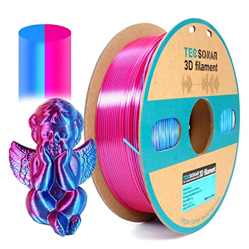 TECSONAR Silk Dual Color PLA Filament Coextrusion Filament Multicolor 3D Printer Filament 1kg Dichromatic Filament 1.75mm (± 0.03 mm) Compatible w/Most of 3D Printer, Silk Blue Rose Red