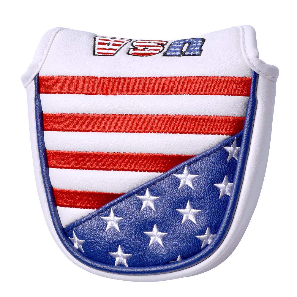 COOLSKY 1PC Golf Mallet Putter Head Cover American USA Flag Magnetic Closure Design Patriotic Headcover Synthetic Leather Protector