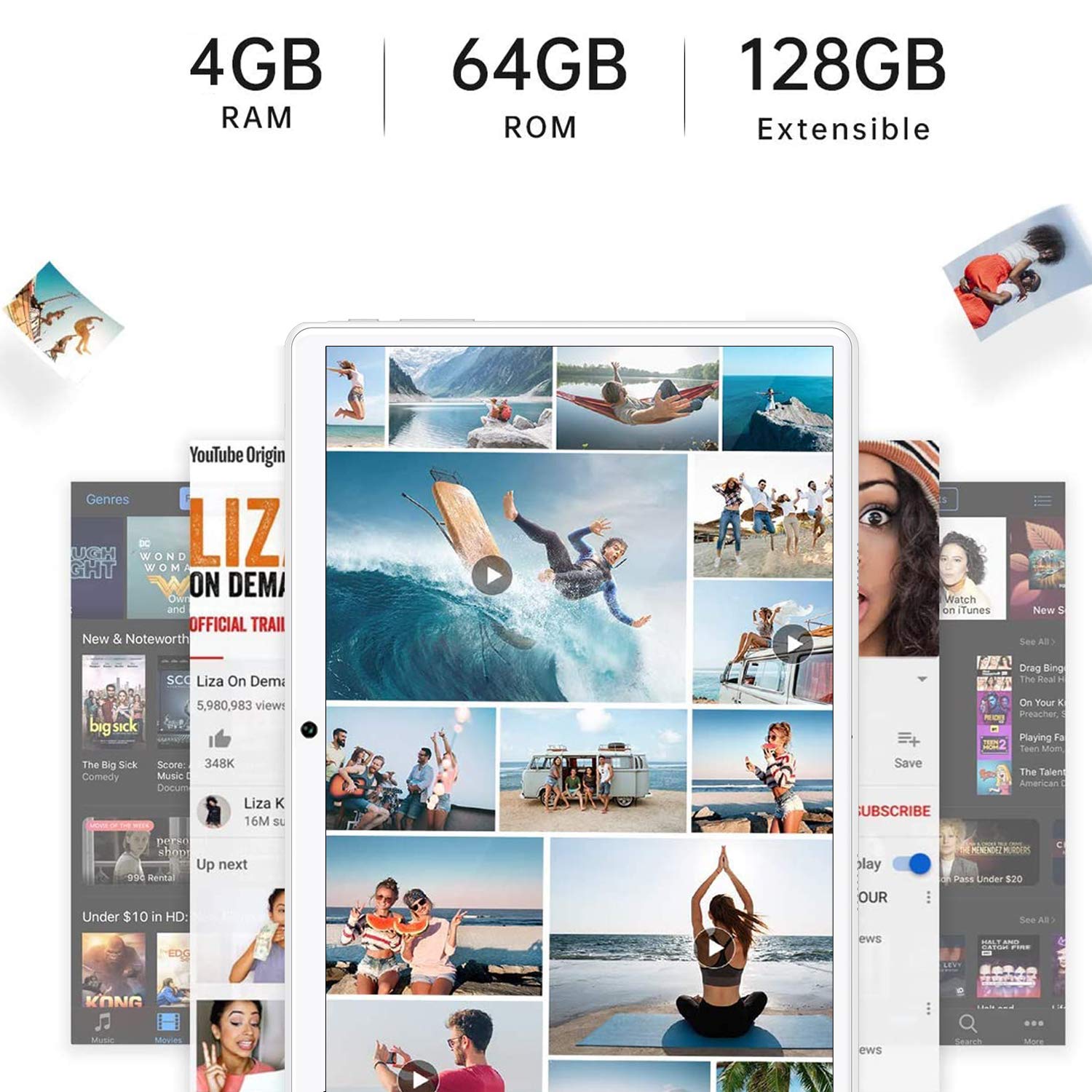 DUODUOGO Tablet 10 Inch Android 10 Tablets, 64GB ROM 128GB Expand,2 in 1 Tablet, Dual 4G Cellular Tablet with Keyboard, 8000mah, 5MP+8MP Camera, Bluetooth,GPS,IPS HD Screen,Wi-Fi Computer Tablet