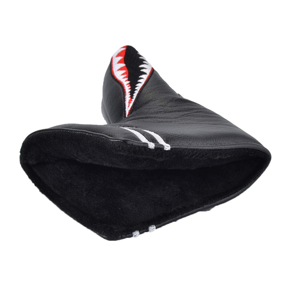 COOLSKY Golf Club Putter Head Cover Shark Cartoon Animal Design Pattern Design Magnetic Closure Synthetic Leather Putter Headcover Black