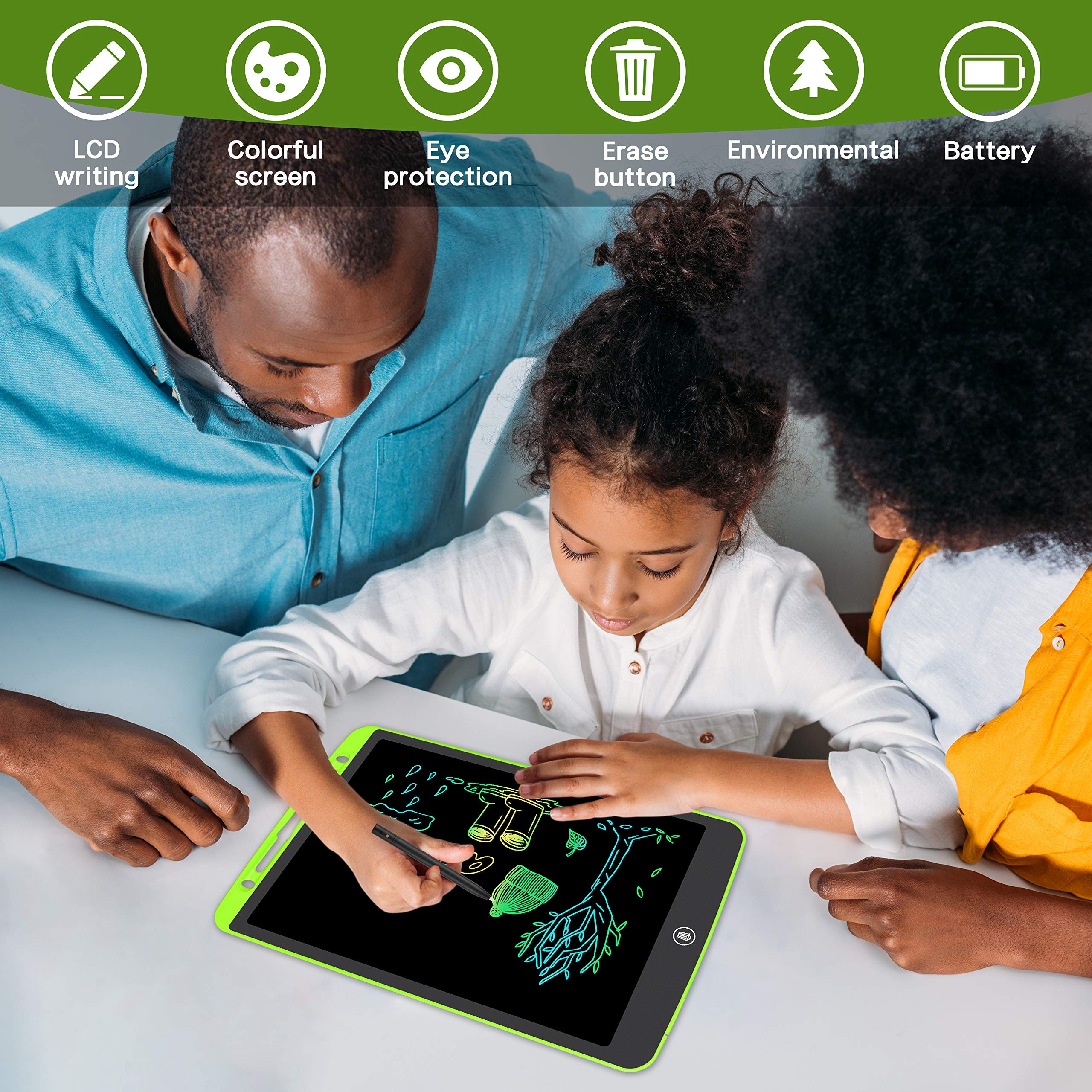 STREET WALK LCD Writing Tablet for Kids,12 Inch Colorful Educational Drawing Tablet, Erasable Reusable Electronic Writing Board, Toddler Doodle Board, Learning Toy Gift for Boys Girls Ages 3-8(Green)