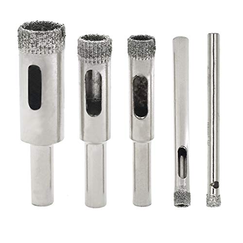 Diamond Drill Bits, PHITUODA 5pcs Diamond Hole Saw Glass Hole Saw Tile Hole Saw Hollow Core Drill Bit for Glass, Marble, Ceramic, Granite, 5/32" to 1/2", 4-13mm