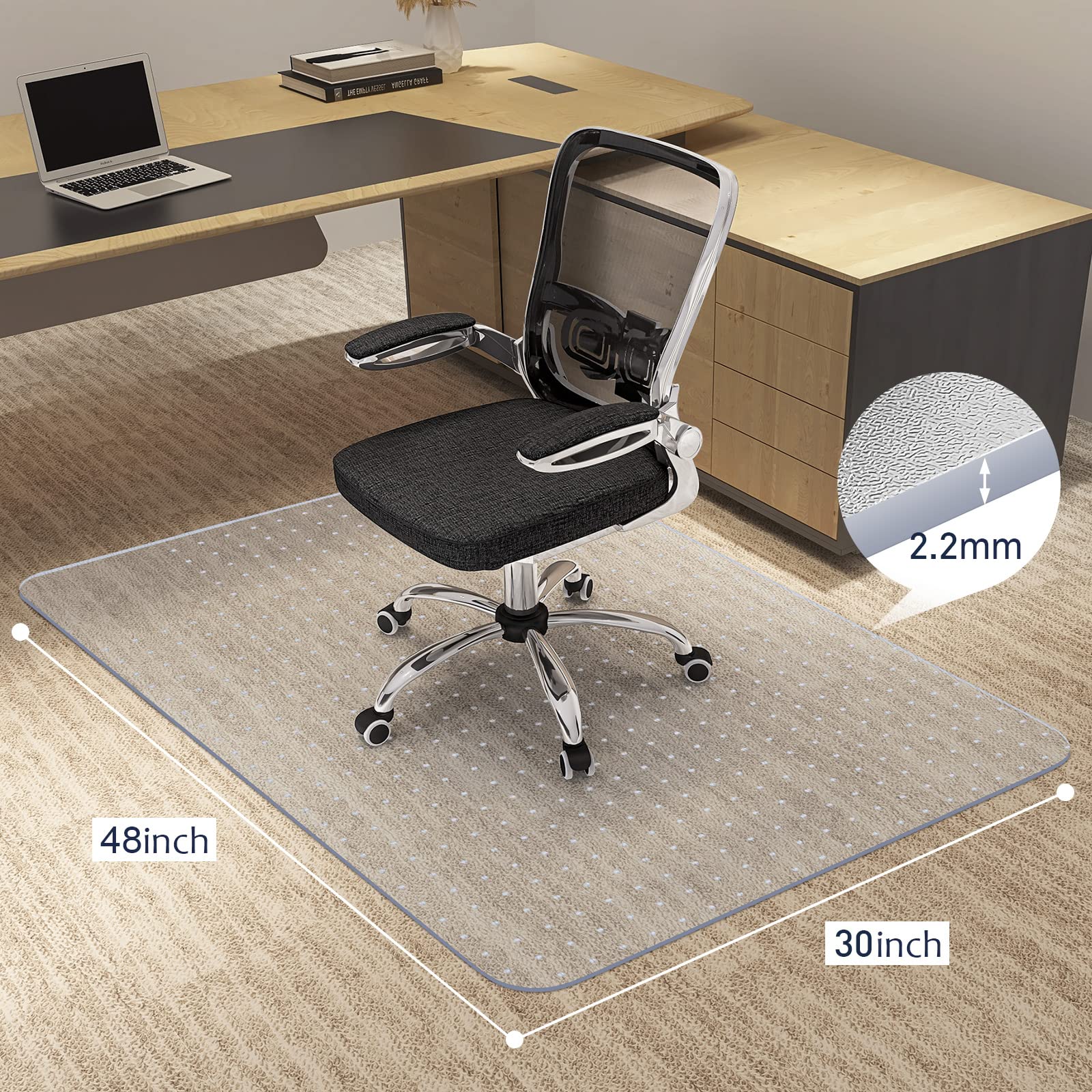 Ciconira Office Chair Mat for Carpet, 48'' x 36'' with Lip, Heavy Duty Desk Chair Mat for Low and No Pile Carpeted Floors, Computer Chair Mat Protector with Studs, Anti-Crack, Easy Glide, Clear