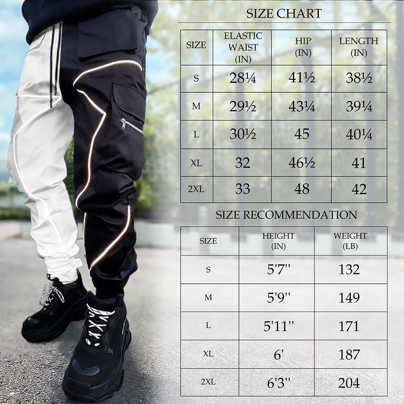 Clirewty Mens Cargo Pants Jogger Hip Hop Sweatpants with Pockets Harem Pant Black XXL