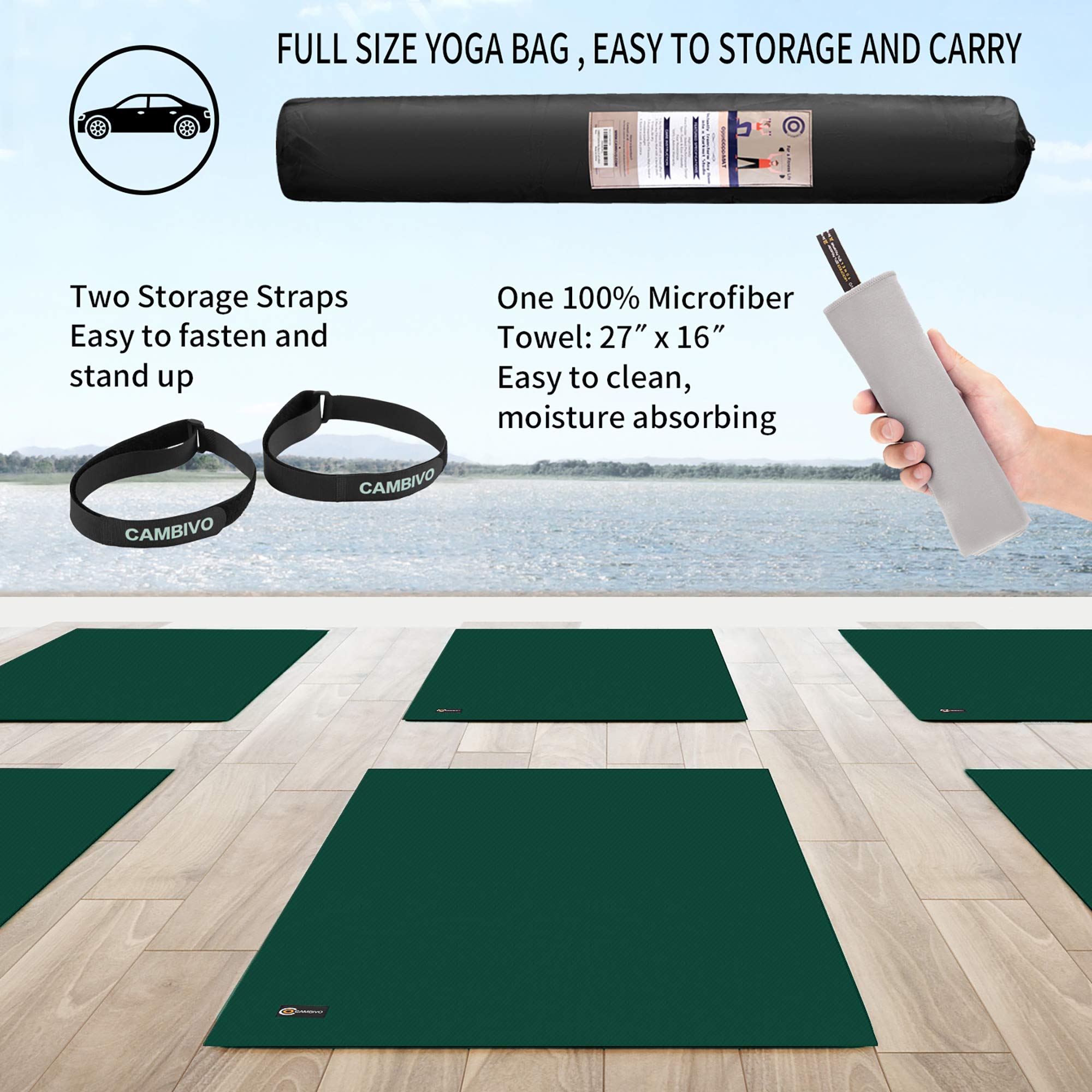 CAMBIVO Large Yoga Mat, Wide Exercise Mat 6'x 4' x 8 mm (72"x 48") Extra Thick Workout Mat for Pilates Stretching Home Workout Gym, Use without Shoes (Dark Teal with Gray)