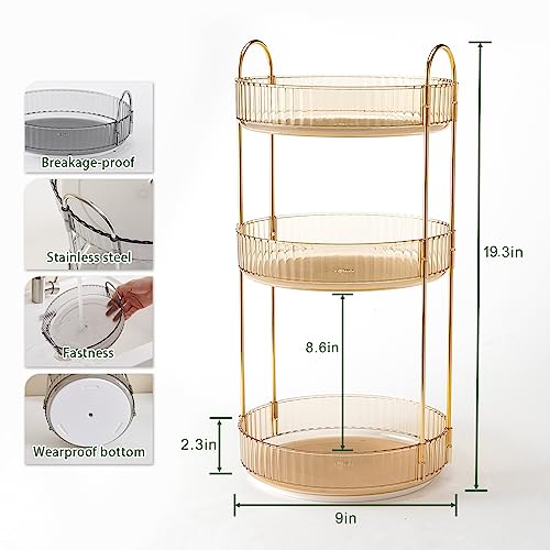 CICUFY Rotating Makeup Organizer Acrylic Perfume Organizer Clear Skincare Organizer Cosmetics Organizer for Vanity Countertop-3 Tier Gold