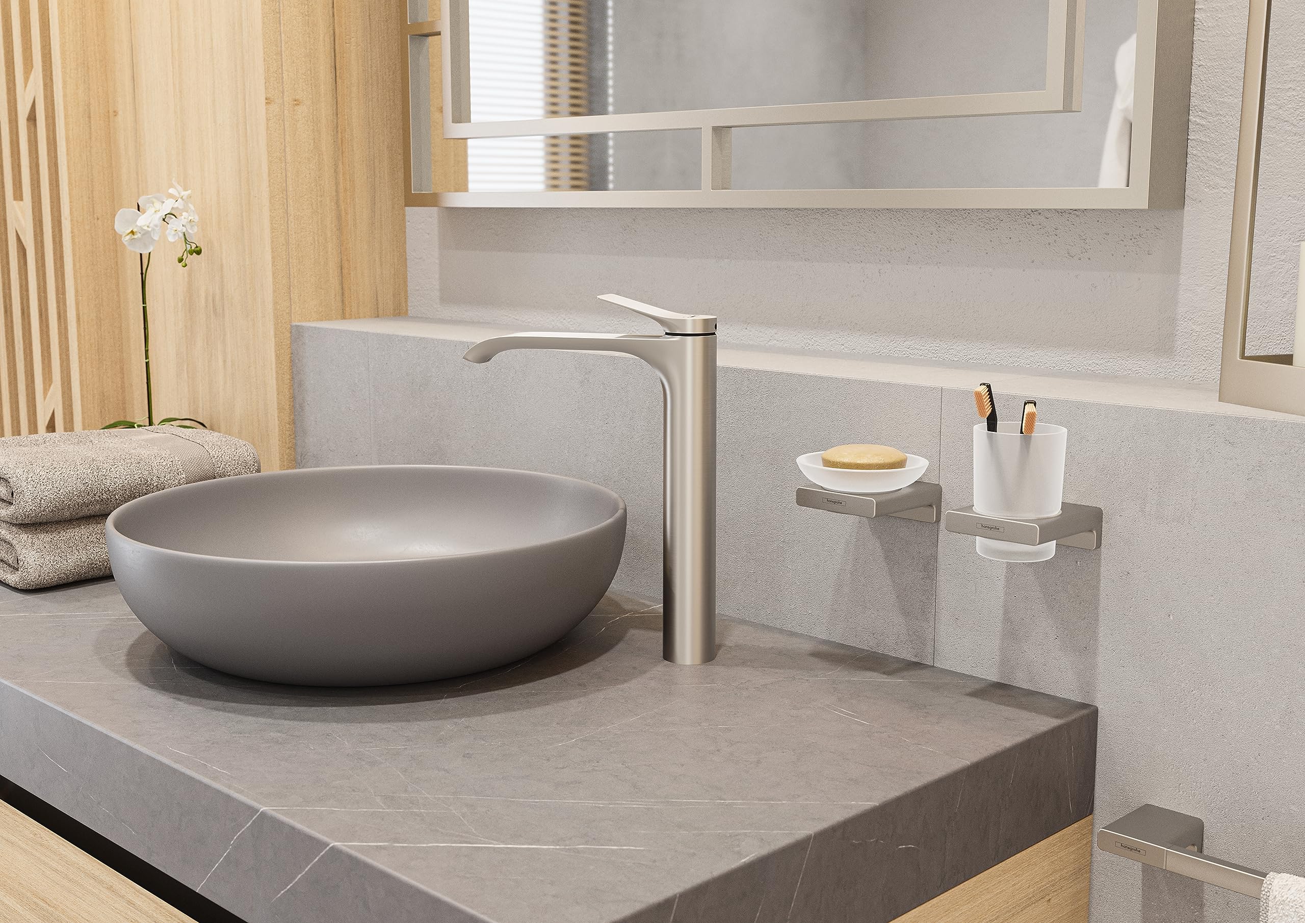 Hansgrohe AddStoris 3-inch Modern Double Hook in Brushed Nickel, 41755820