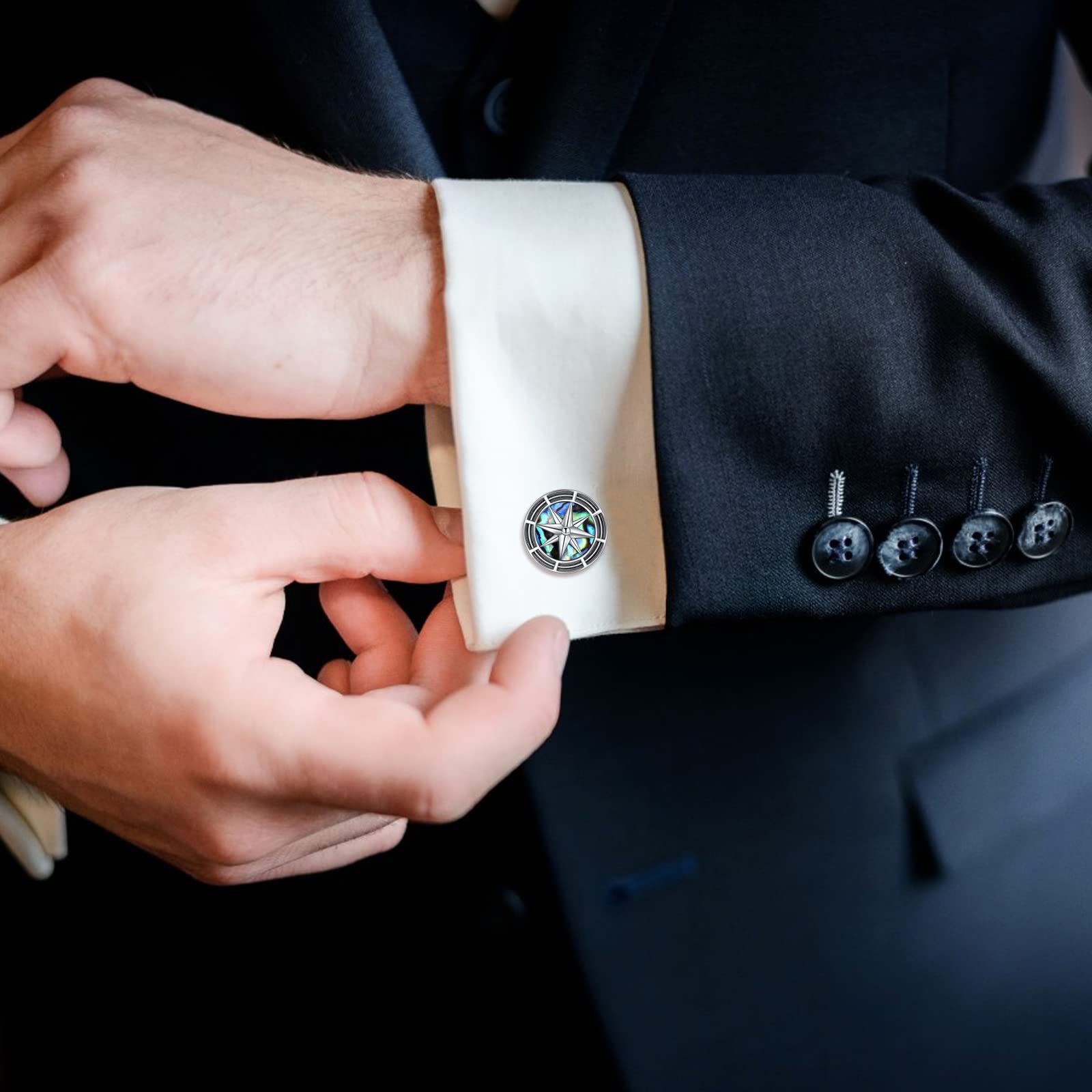 Compass Cufflinks Sterling Silver Tuxedo Shirt Cufflinks For Men Unique Cuff Links Executive Groom Father Wedding Gift