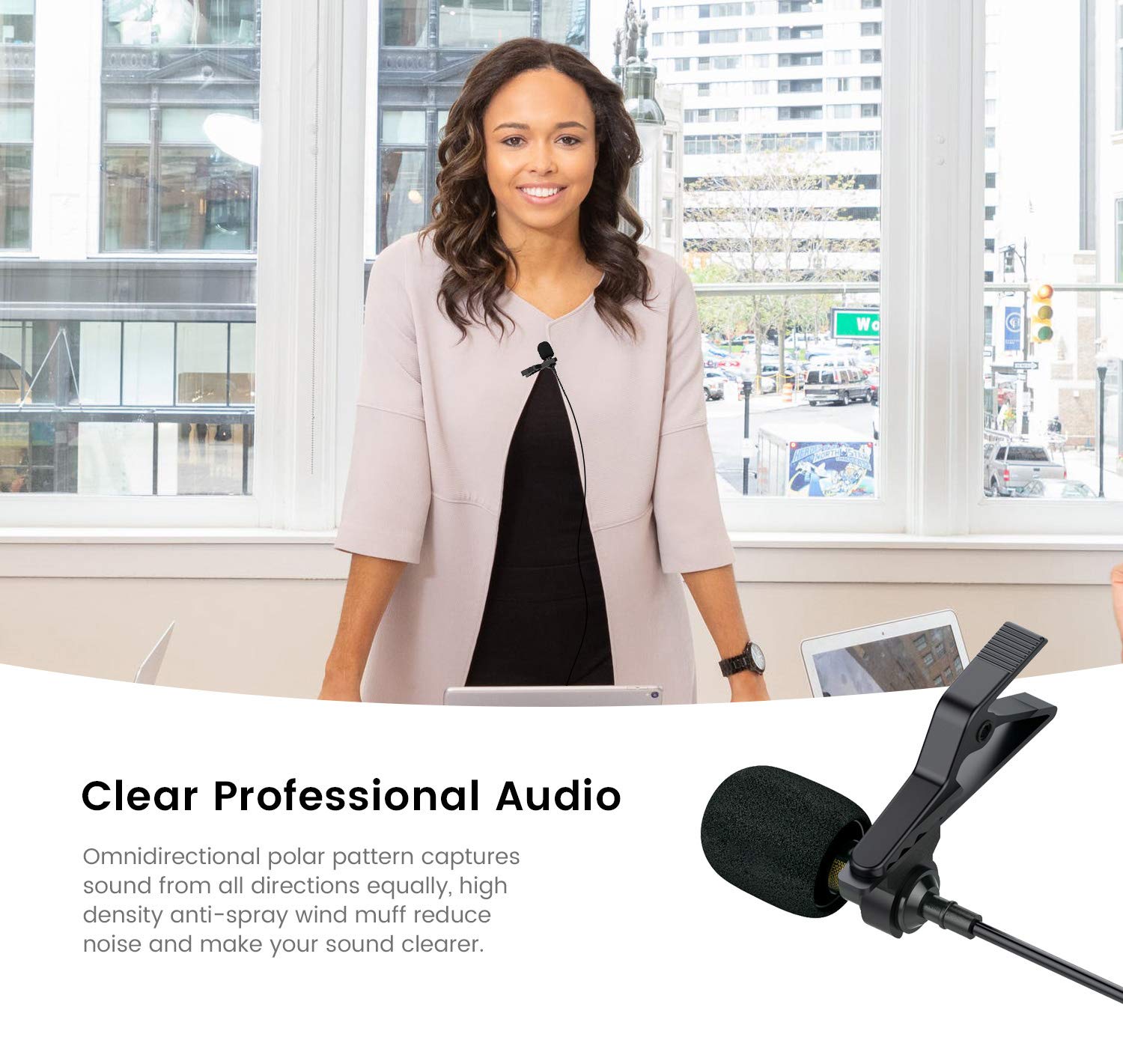 VIOFO Professional Lavalier Lapel Microphone Kit Omnidirectional Lavalier Mic Compatible with iPhone Android Smartphone, Laptop, PC, DSLR for YouTube, Podcast, Interview, Video Conference