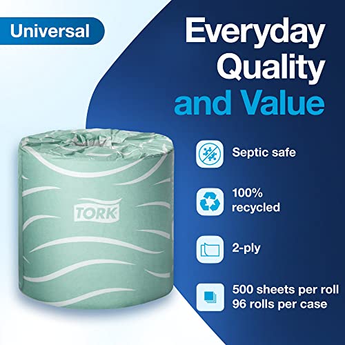 Tork Septic Safe Toilet Paper White, 100% Recycled, 2-ply, 500 Sheets per Roll, 96 Rolls