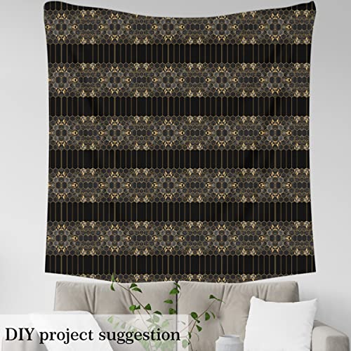 Marble Upholstery Fabric, Black Grey Geometric Gold Plaid Fabric by The Yard, Modern Luxury Diamond Decorative Fabric with Metallic Stripe Printed Beehive Hexagon Grid Fabric, 2 Yards