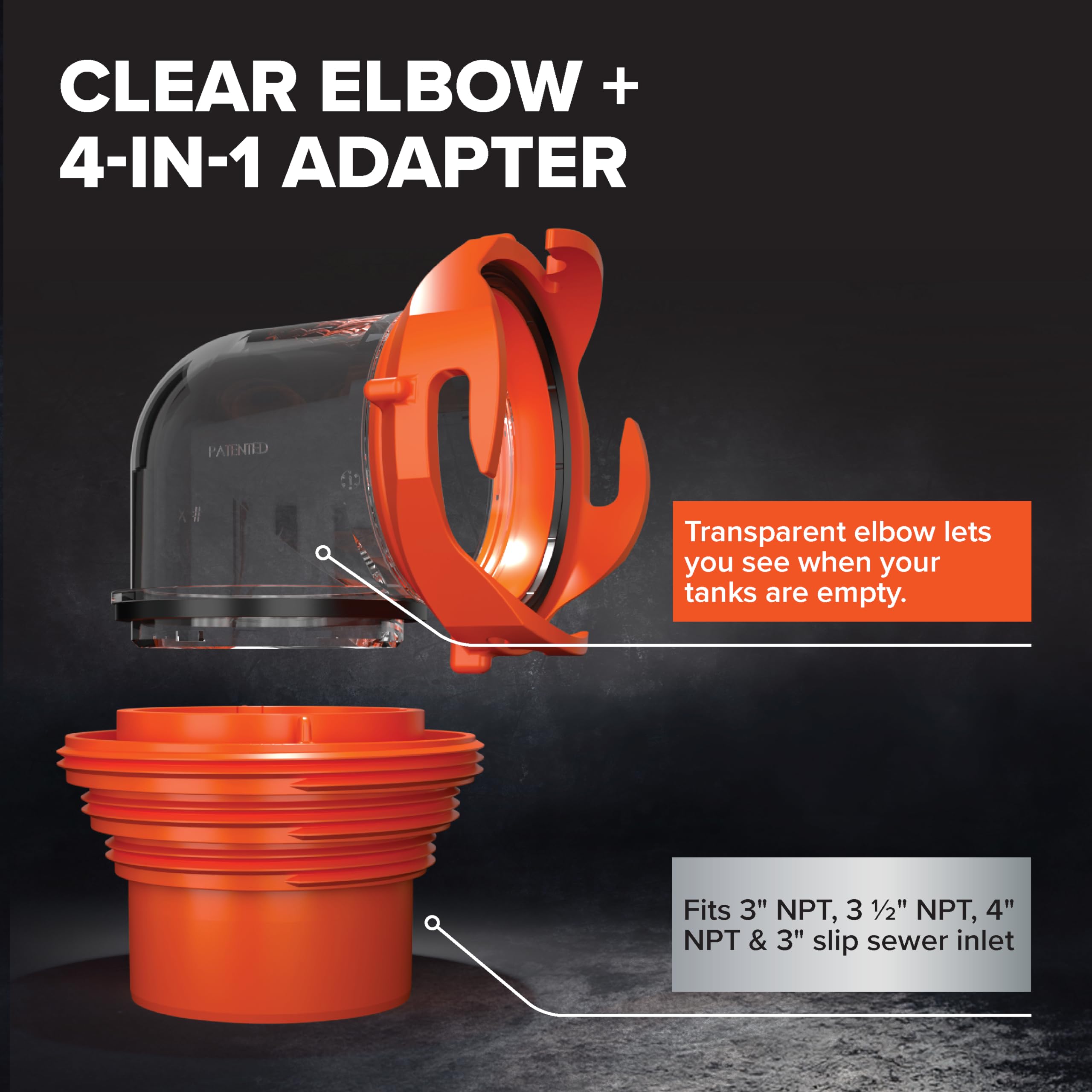 Camco RhinoFLEX 20-Ft Camper/RV Sewer Hose Kit - Features Clear Elbow Fitting w/Removable 4-in-1 Adapter - Connects to 3β Slip or 3β/3.5β/4β NPT Threaded Sewer Connection (39742)