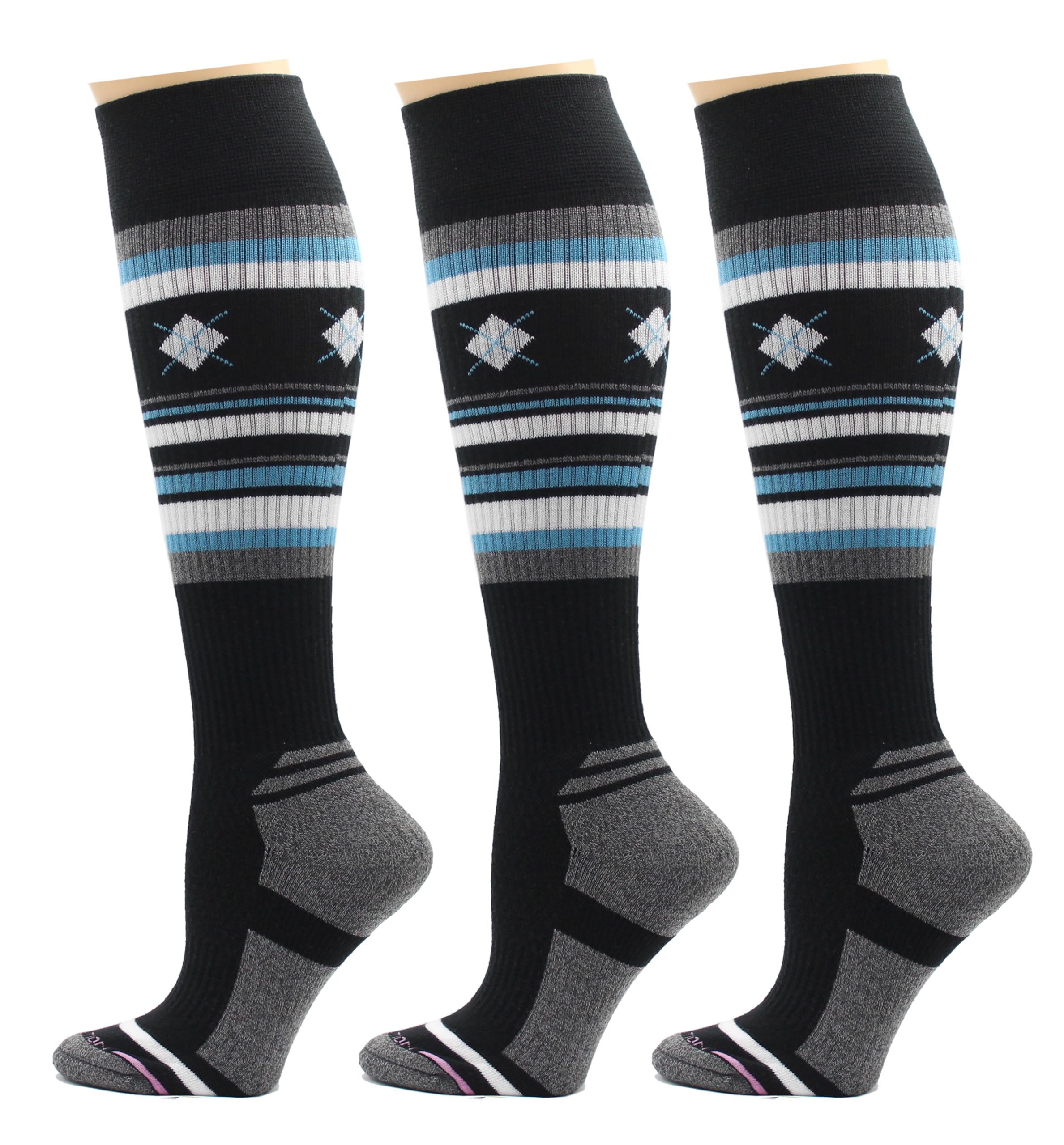 Dr. Motion Women Outdoor Hiking Walking Compression Knee High Socks With Enhanced Cushion Wicking Heat Retaining Yarn 3 Pairs (Mesa Rose)