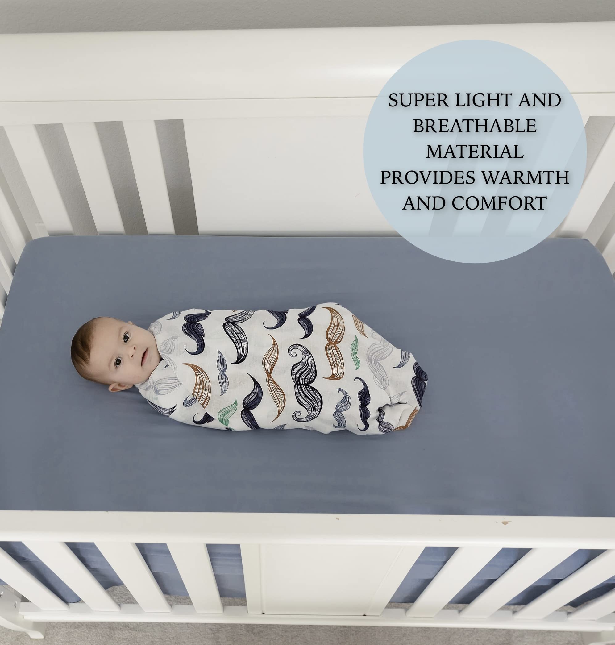 Noisy Mouse 47" x 47" Muslin Swaddle Blanket. 70% Bamboo, 30% Cotton. Little Man Mustache Patternā¦