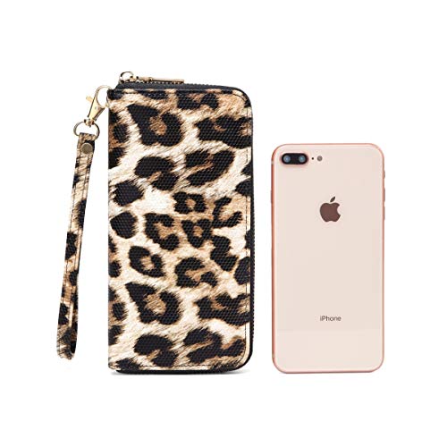 VISATER Leopard Wallets for Women Cheetah Animal Print Ladies Purse Long Zipper PU Leather Cards Slots, Wallet-b, Large