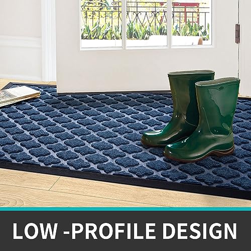 DEXI Door Mat Front Indoor Outdoor Doormat Small Heavy Duty Rubber Outside Floor Rug for Entryway Patio Waterproof Low-Profile,17"x29",Navy Blue