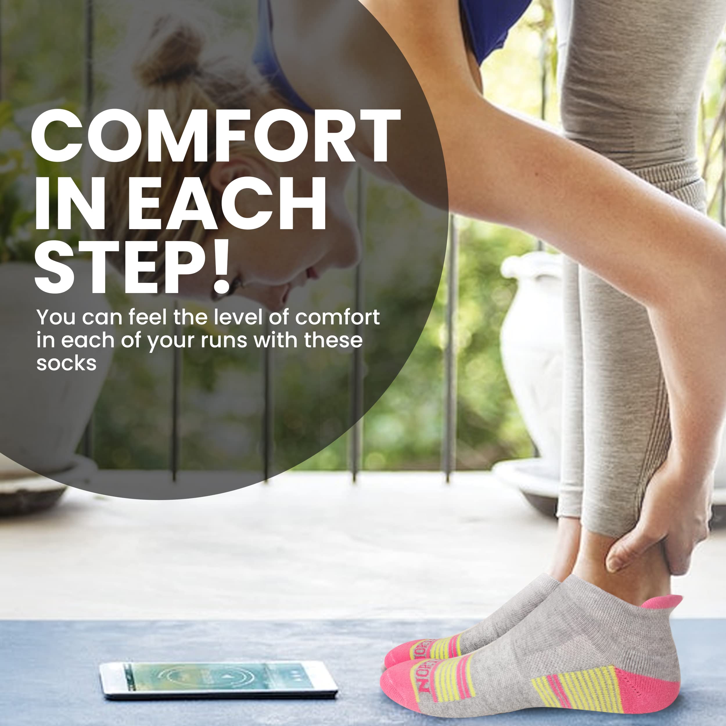 Compression Ankle Socks for Men & Women, Pack of 6, Athletic Cushioned Socks, Hiking, Running & Daily Wear, Size 7-10.