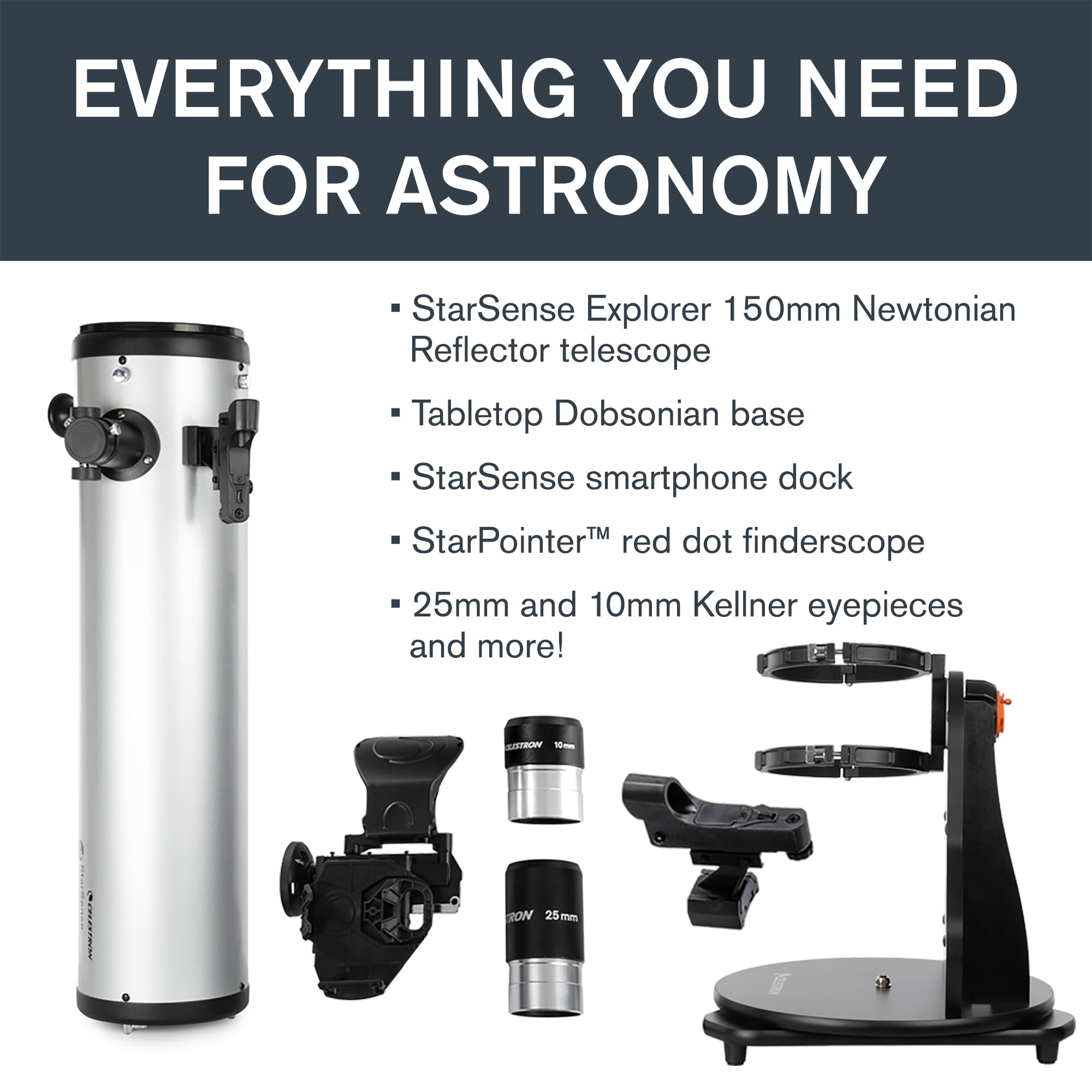 Celestron β StarSense Explorer 150mm Tabletop Dobsonian Smartphone App-Enabled Telescope β Works with StarSense App to Help You Find Nebulae, Planets & More β iPhone/Android Compatible