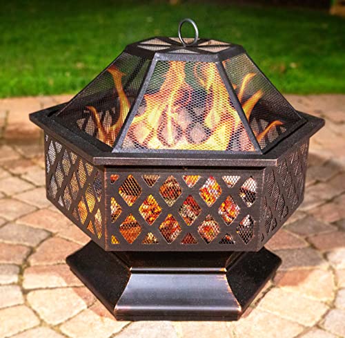 Endless Summer,WAD1377SP, Hex Shaped Outdoor Fire Bowl with Lattice, Oil Rubbed Bronze