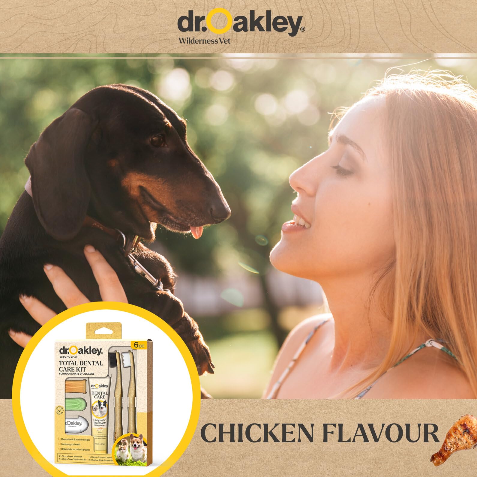 Dr. Oakley Total Dental Care Kit for Dogs & Cats: Chicken Flavor -Toothpaste, Brushes, and Case, Natural